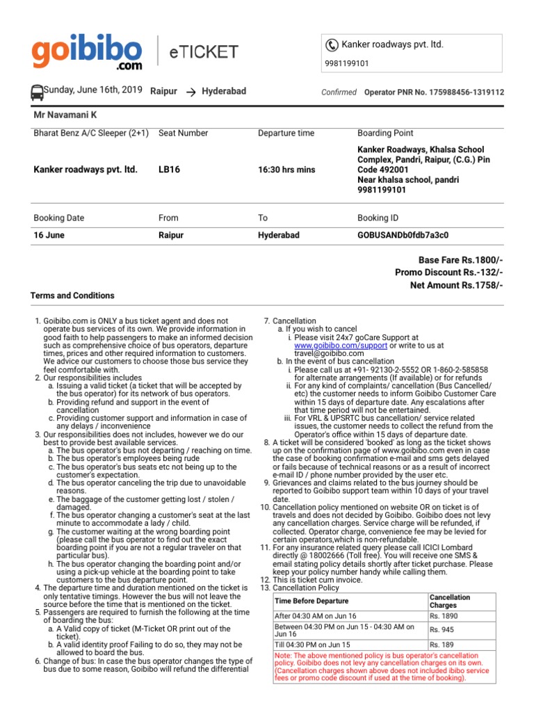 Kanker roadways bus ticket details | PDF | Ticket (Admission) | Baggage