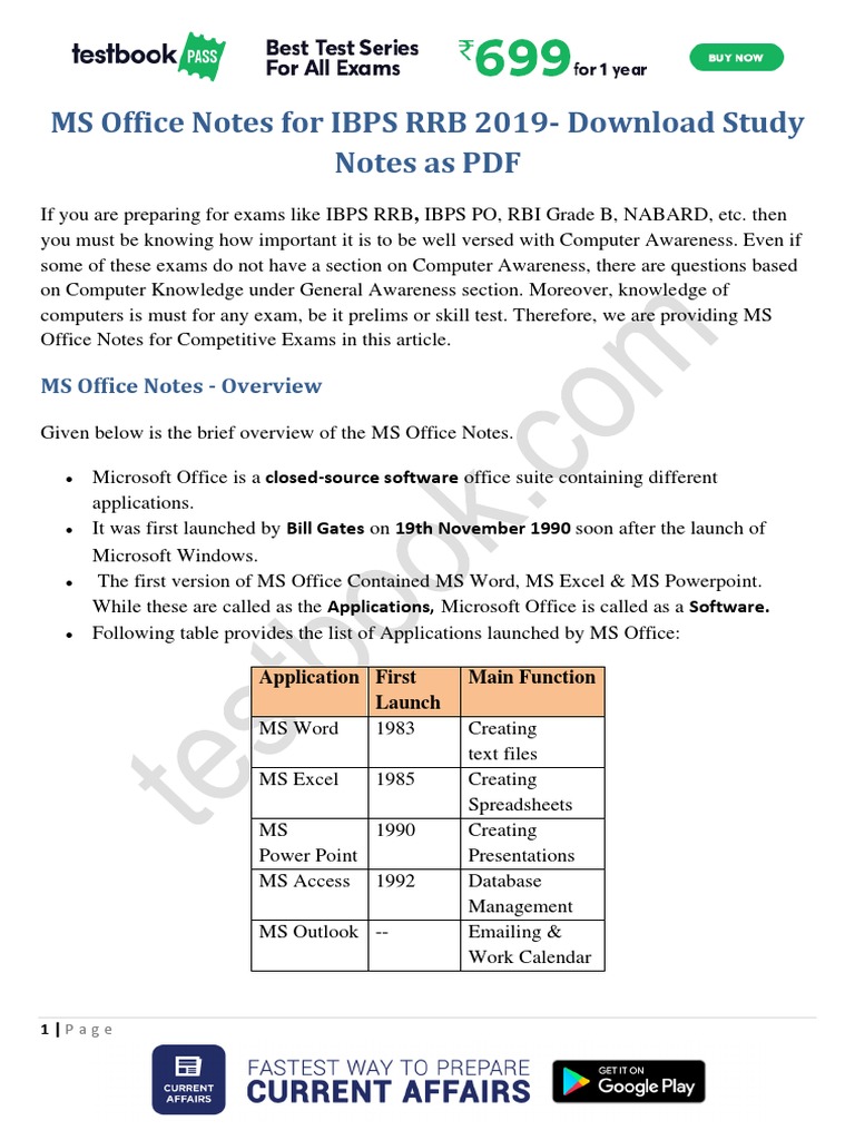 Ms Office Applications | PDF | Microsoft Office | Spreadsheet