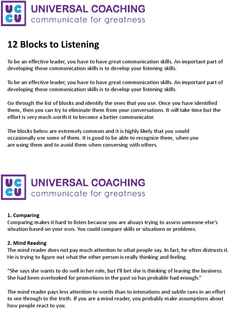 12 Blocks To Listening | PDF | Attention | Communication