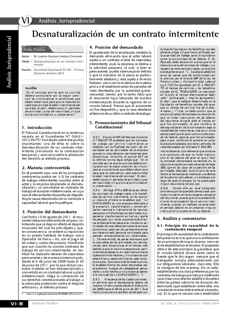 Desnaturalizacion Del Contrato Interminente PDF | PDF | Derecho laboral | Conceptos legales