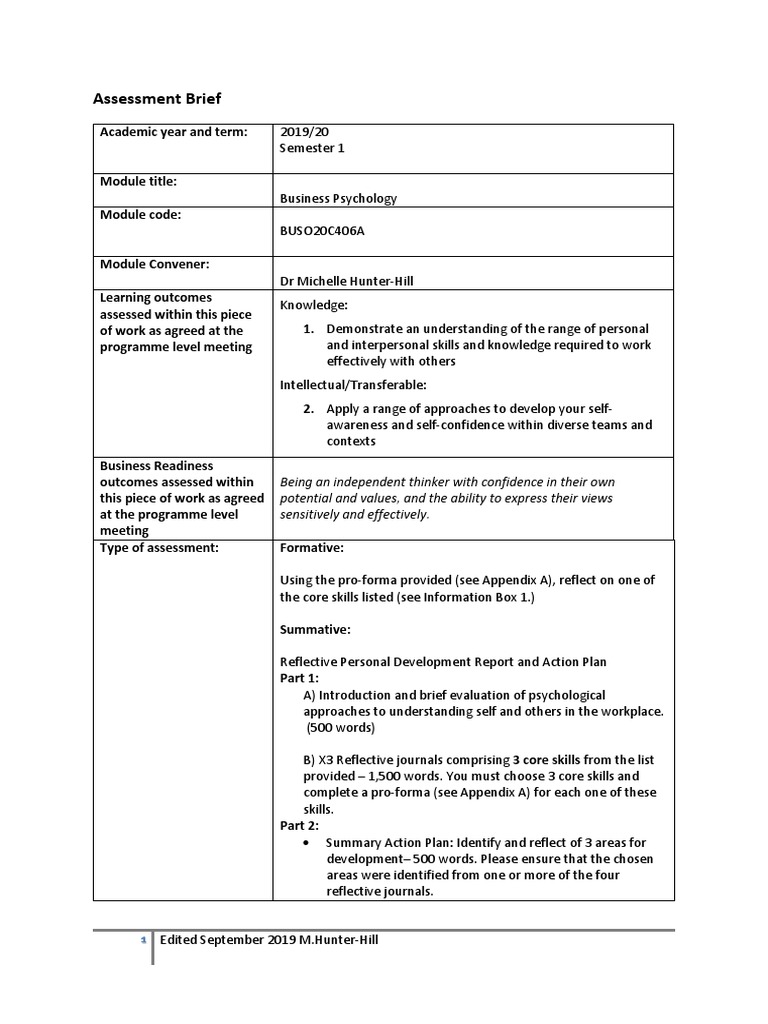 BP Assessment Brief 201920 | PDF | Evaluation | Psychology