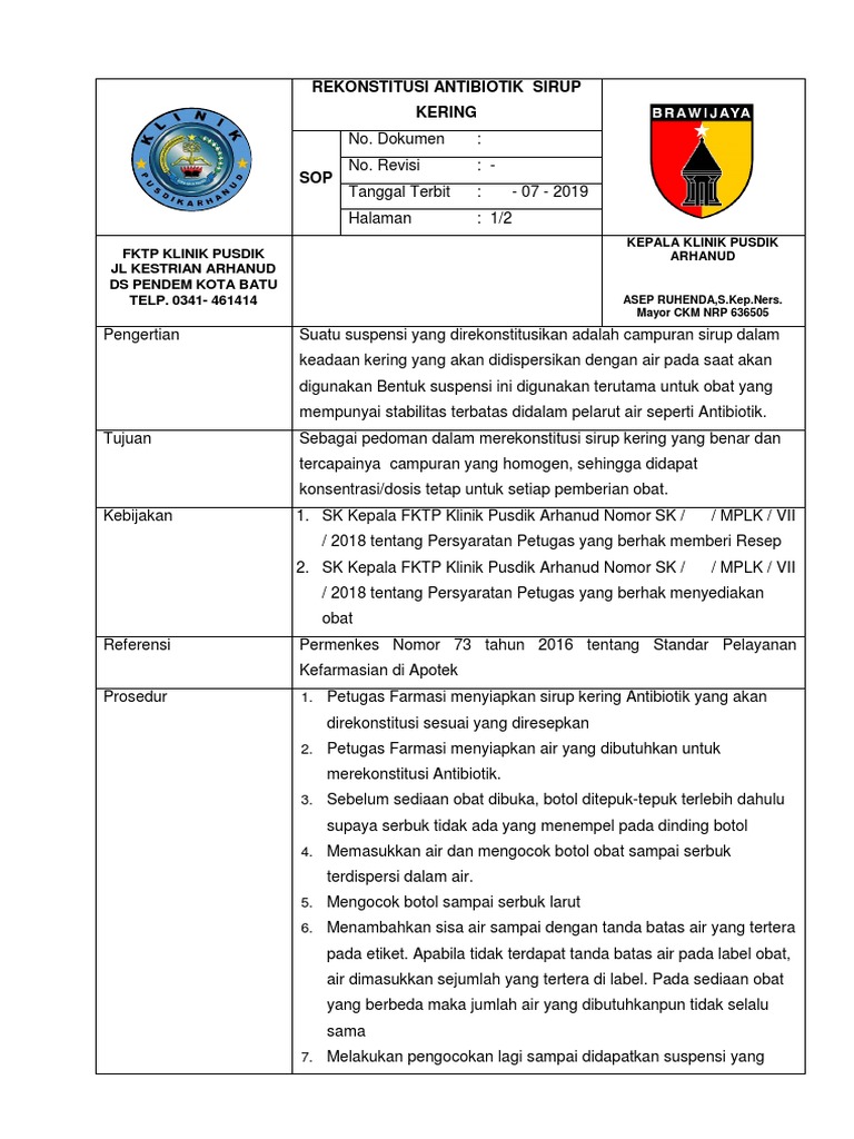 SOP Rekonstitusi Antibiotik Sirup Kering | PDF