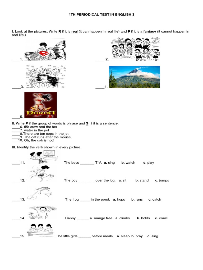 4th Periodical Test in English 3 With Tos and Post Test | PDF ...