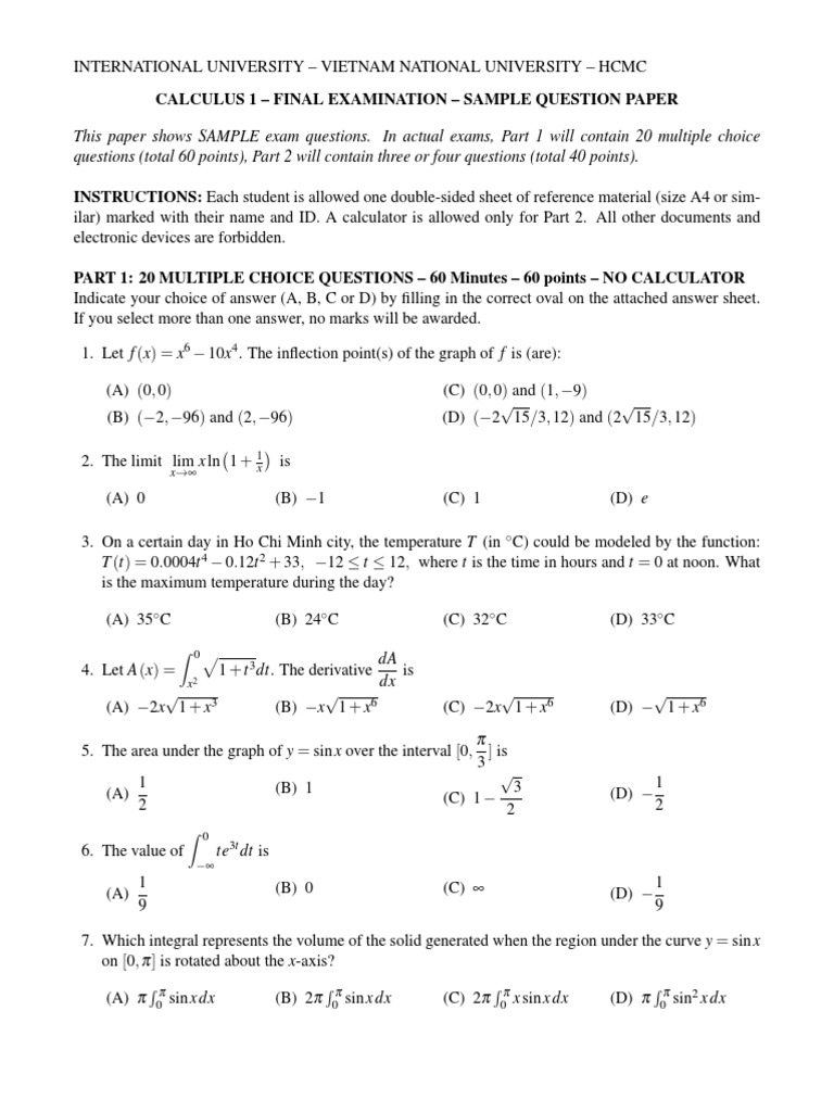 Calculus 1 exam questions and solutions | PDF | Mathematical Analysis ...