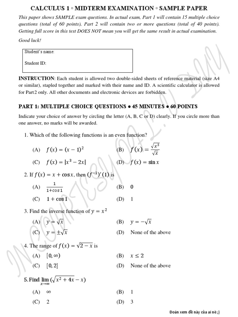TA Mid Sample With Key PDF | PDF | Tangent | Function (Mathematics)
