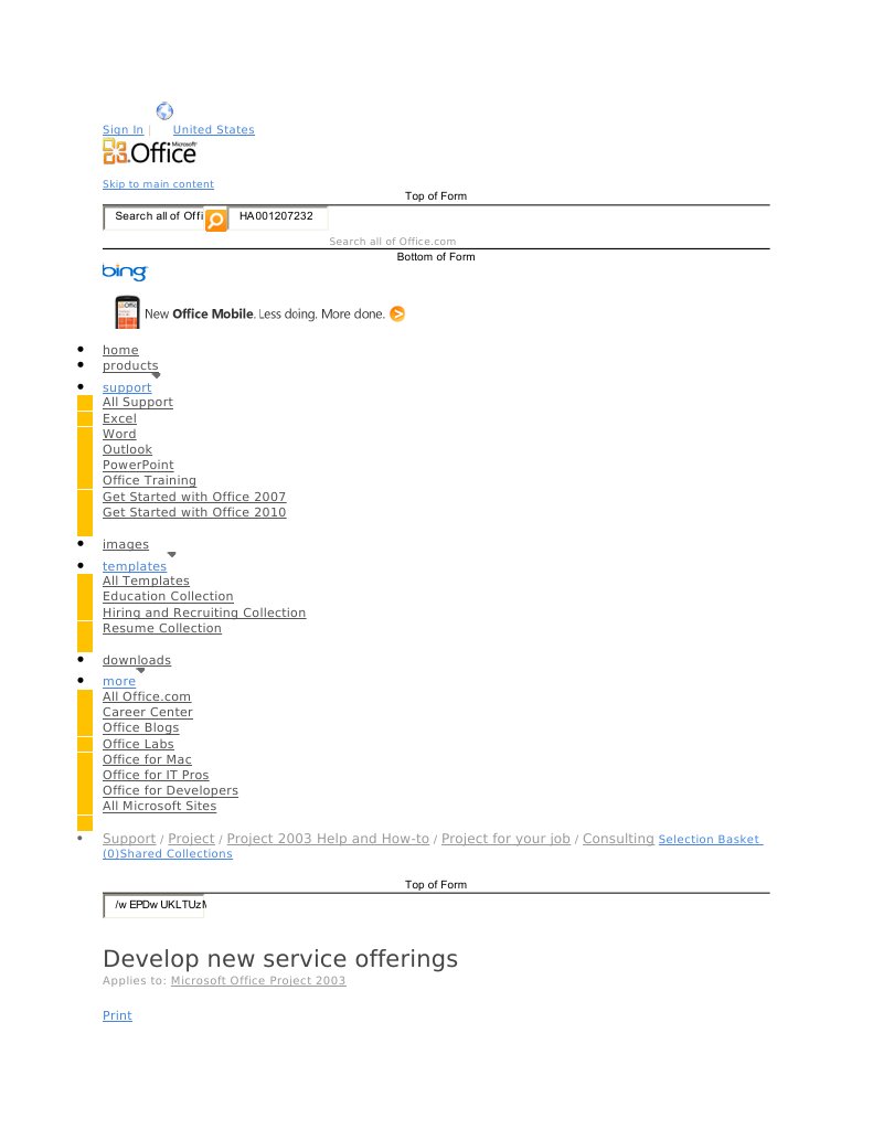 Develop New Service Offerings: Top of Form Search All of Offi ...