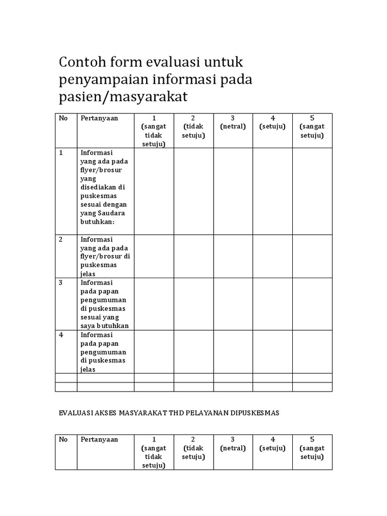 Contoh Form Evaluasi Untuk Penyampaian Informasi Pada Pasien | PDF