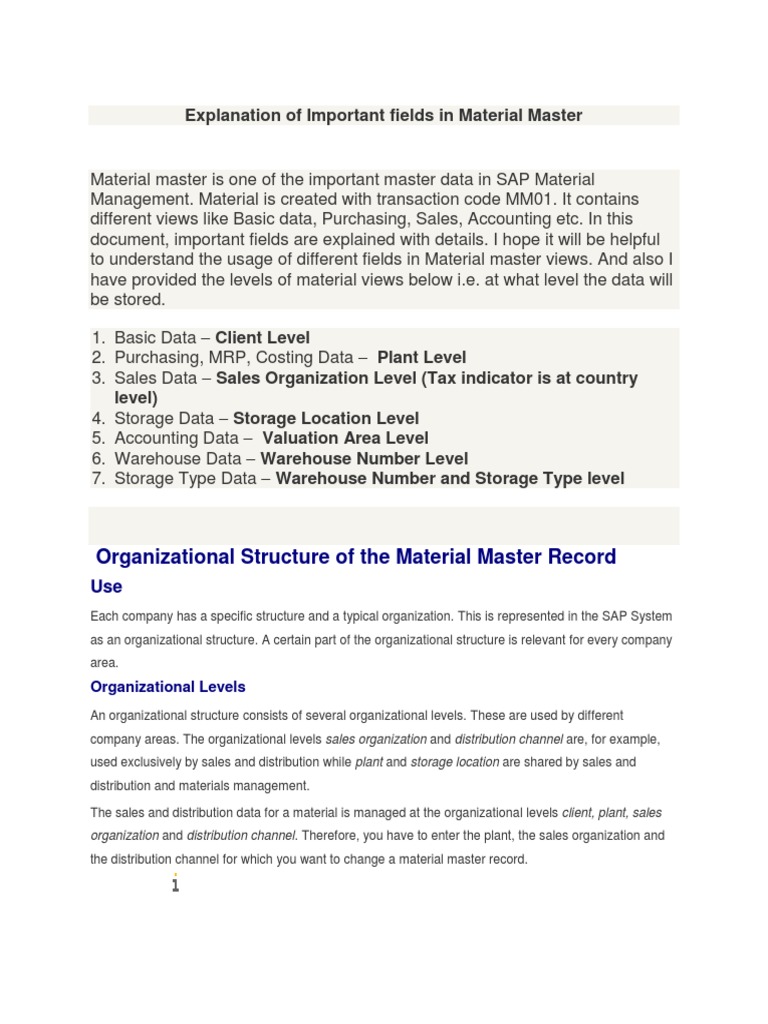 Key Fields in SAP Material Master | PDF