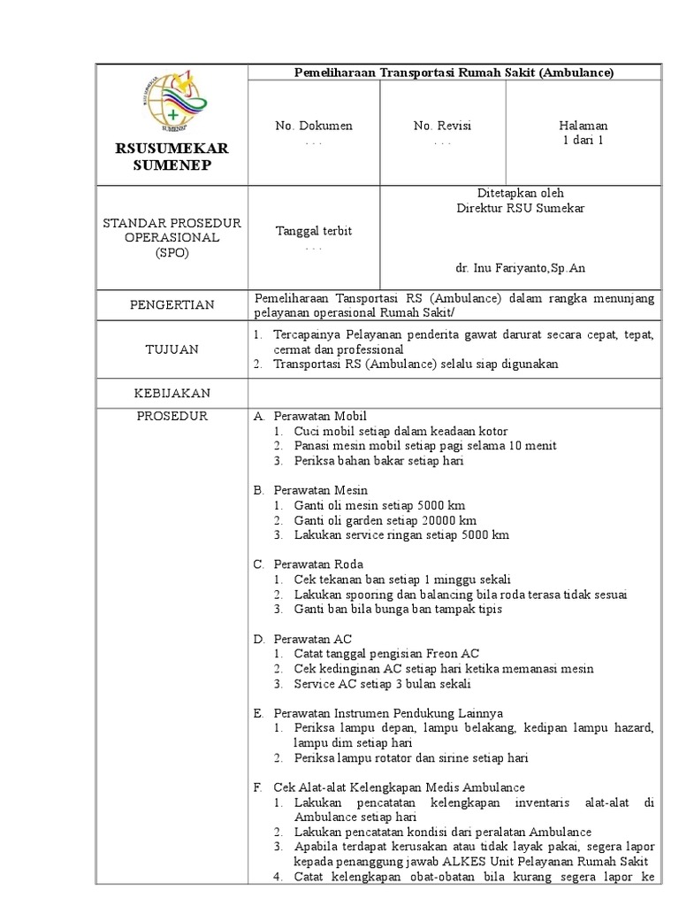Pemeliharaan Ambulance RSU Sumekar | PDF