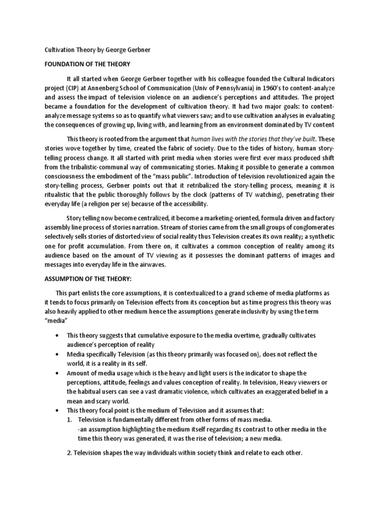George Gerbner's Cultivation Theory Explained | PDF | Mass Media ...