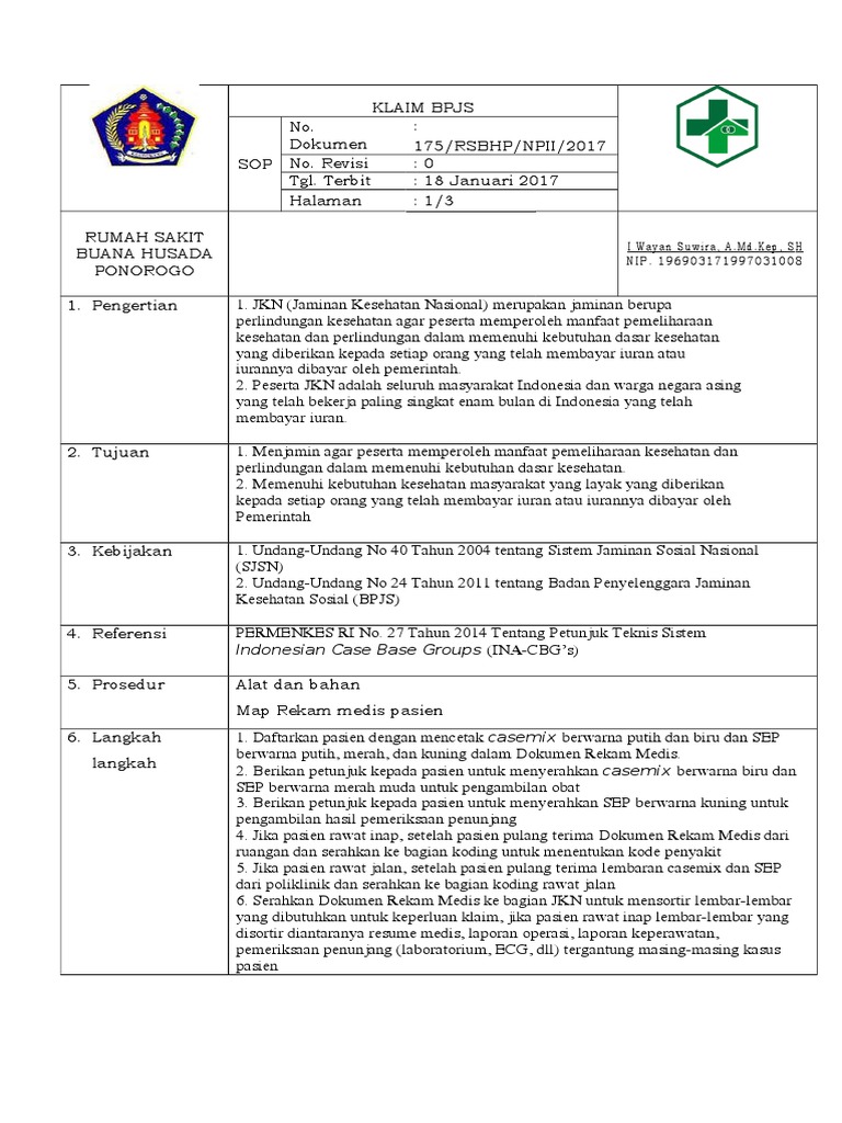 Sop Klaim Bpjs | PDF