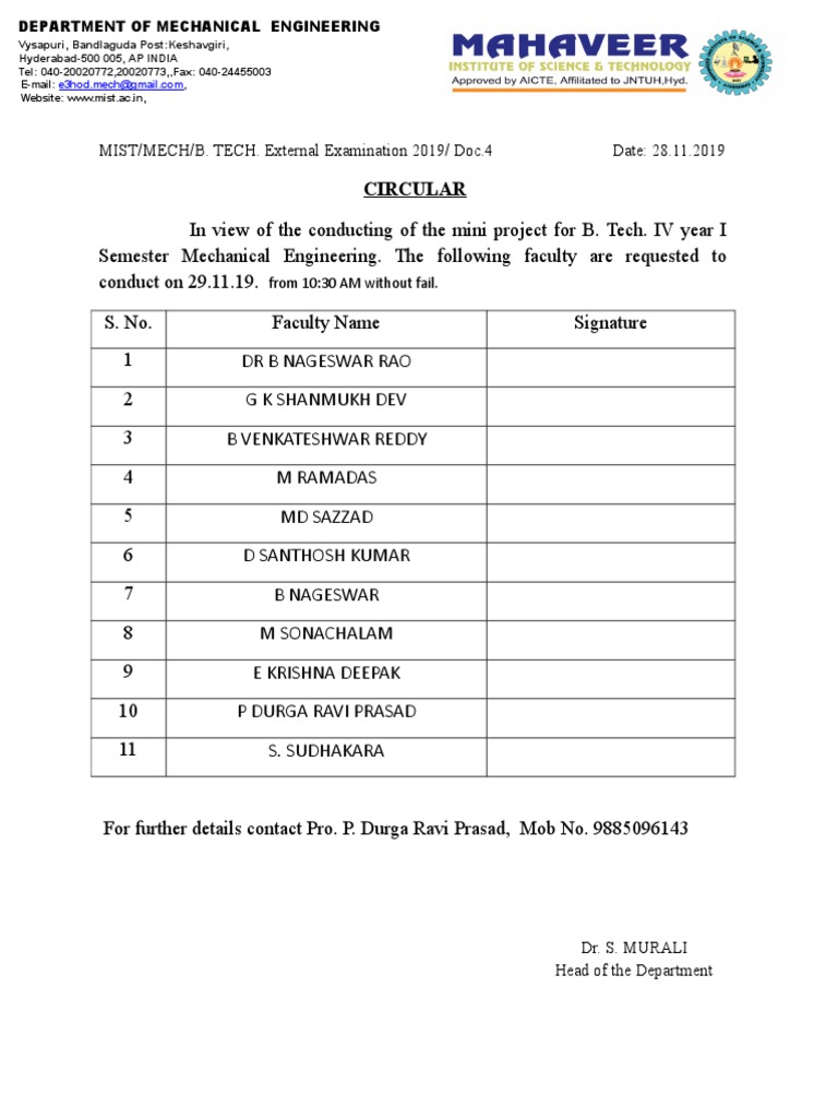 B.Tech Mini Project Circular 2019 | PDF