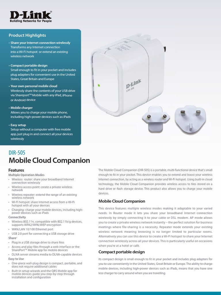 D-Link - Dir 505 - Datasheet | PDF | Wi Fi | Wireless Access Point