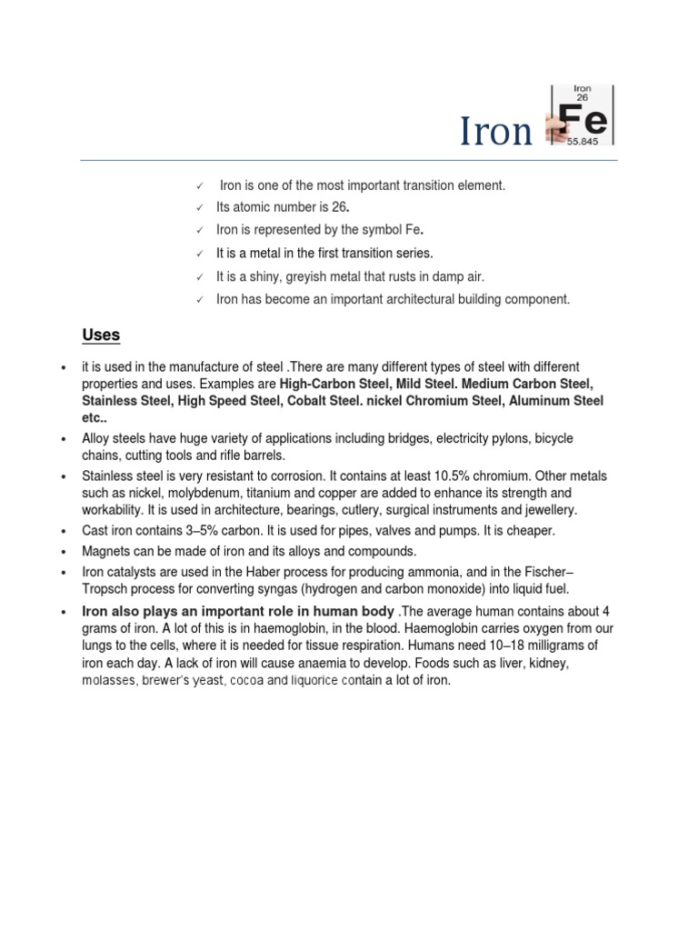 Iron: Properties, Uses, and Importance | PDF | Technology & Engineering