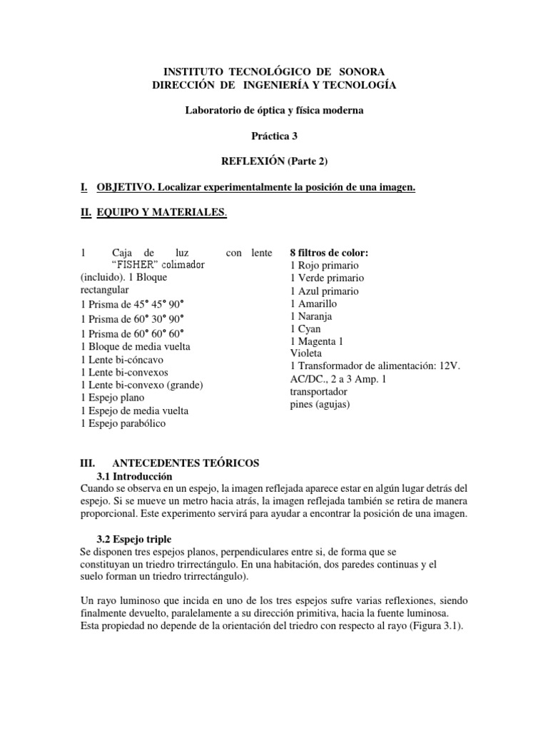Pract3 Optica | PDF | Reflexión (Física) | Espejo