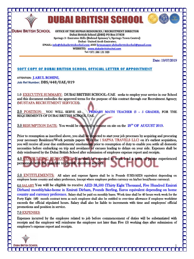 Offer Letter | PDF | United Arab Emirates | Employment