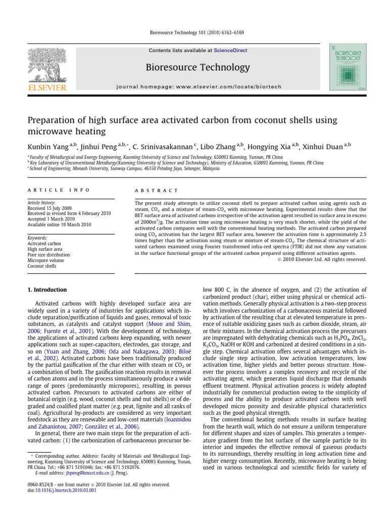 Preparation of High Surface Area Activated Carbon From Coconut Shells Using Microwave Heating ...