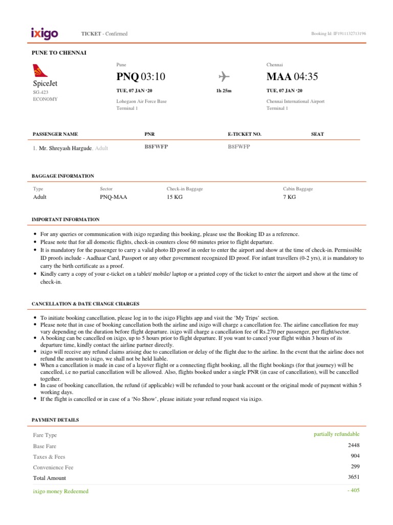 SpiceJet E-Ticket Confirmation PDF | PDF | Aviation | Services (Economics)