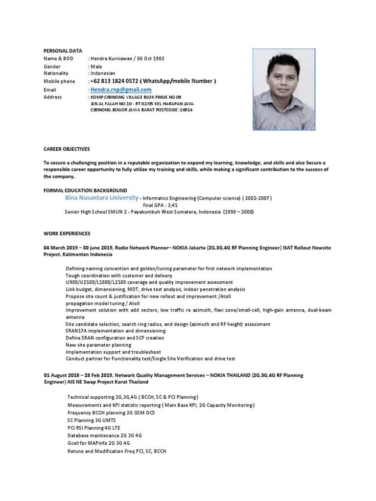 CV Hendra Kurniawan 17122019 PDF | PDF | Antenna (Radio) | 3 G