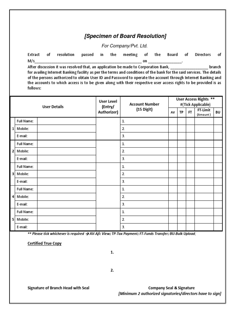 Board Resolution - Bank Account Opening PDF | PDF | Online Banking ...