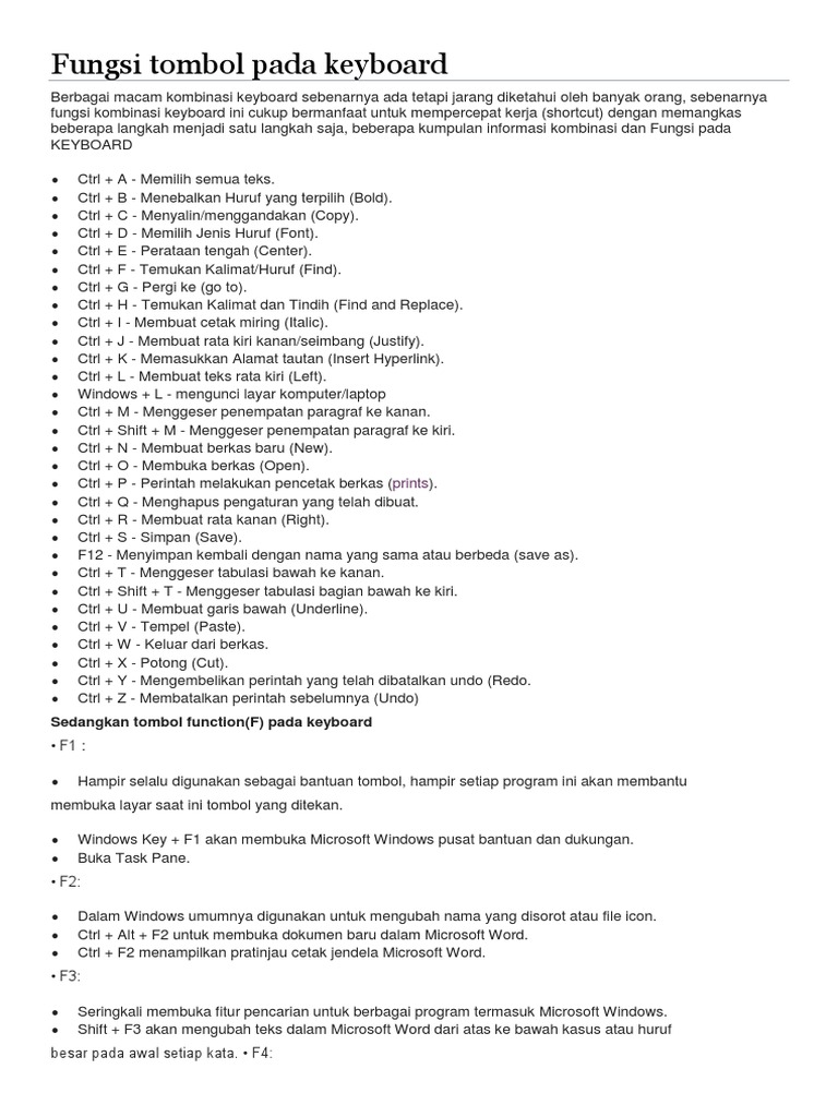 Fungsi Tombol Pada Keyboard | PDF