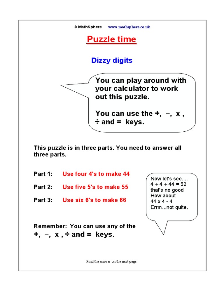 Maths Puzzle 13 Dizzy Digits | PDF