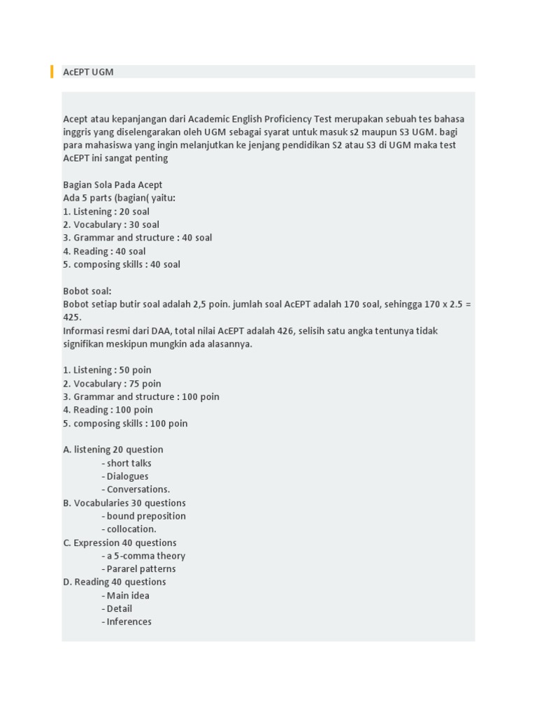 Panduan Tes AcEPT UGM untuk Pascasarjana | PDF | Karier & Perkembangan ...