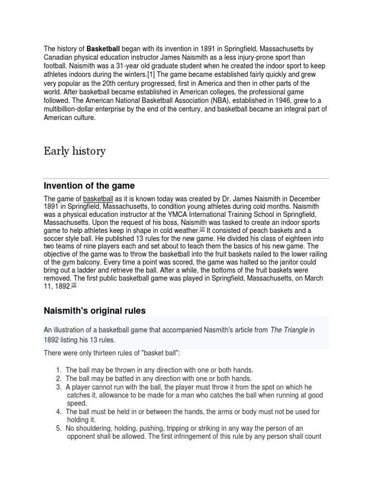 Origins of Basketball in 1891 | PDF | College Basketball | Team Sports