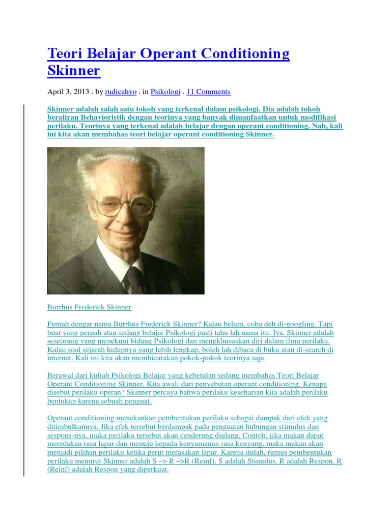 Teori Belajar Operant Conditioning Skinner | PDF