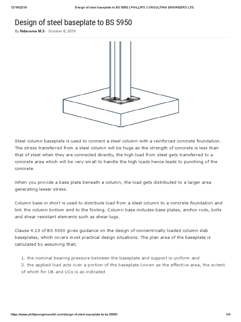 Steel Baseplate Design per BS 5950 | PDF | Column | Concrete