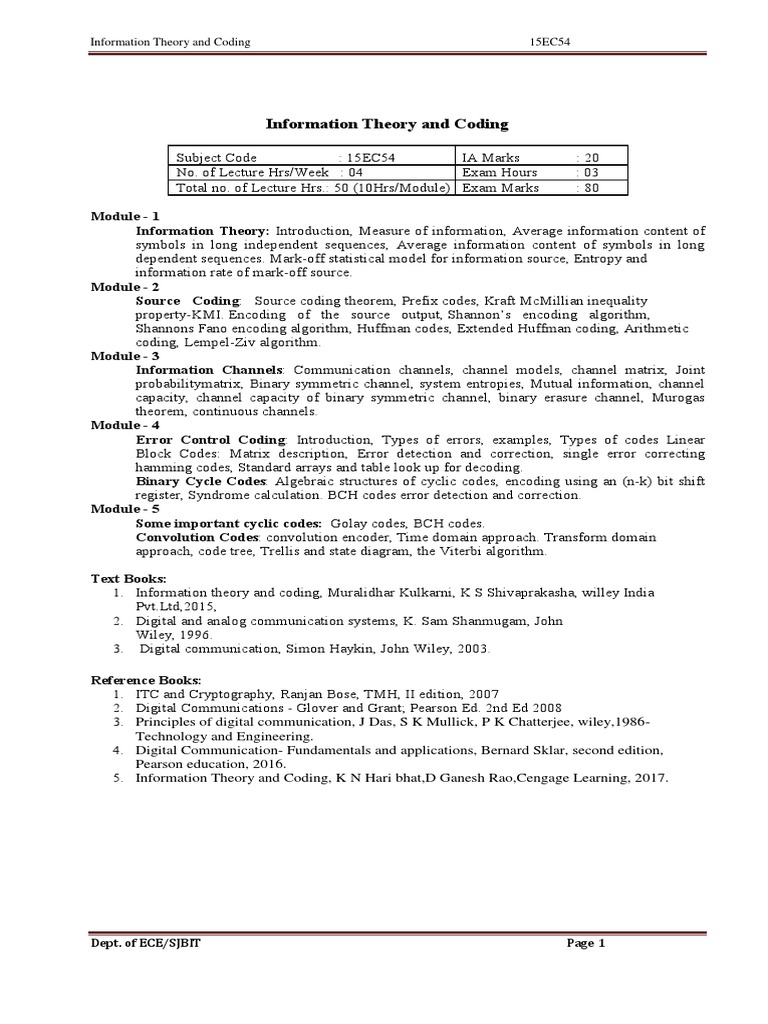 Information Theory and Coding PDF | PDF | Code | Error Detection And Correction