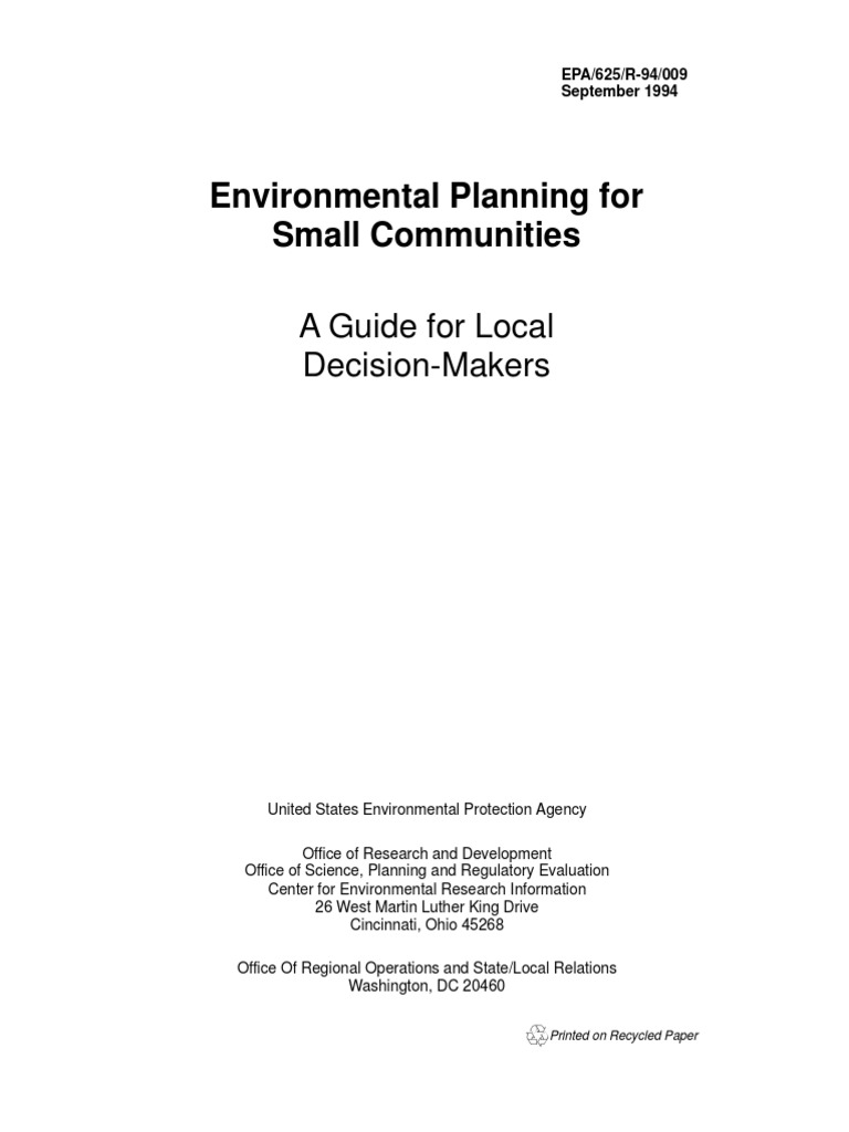 Environmental Planning For Small Communities: A Guide For Local ...