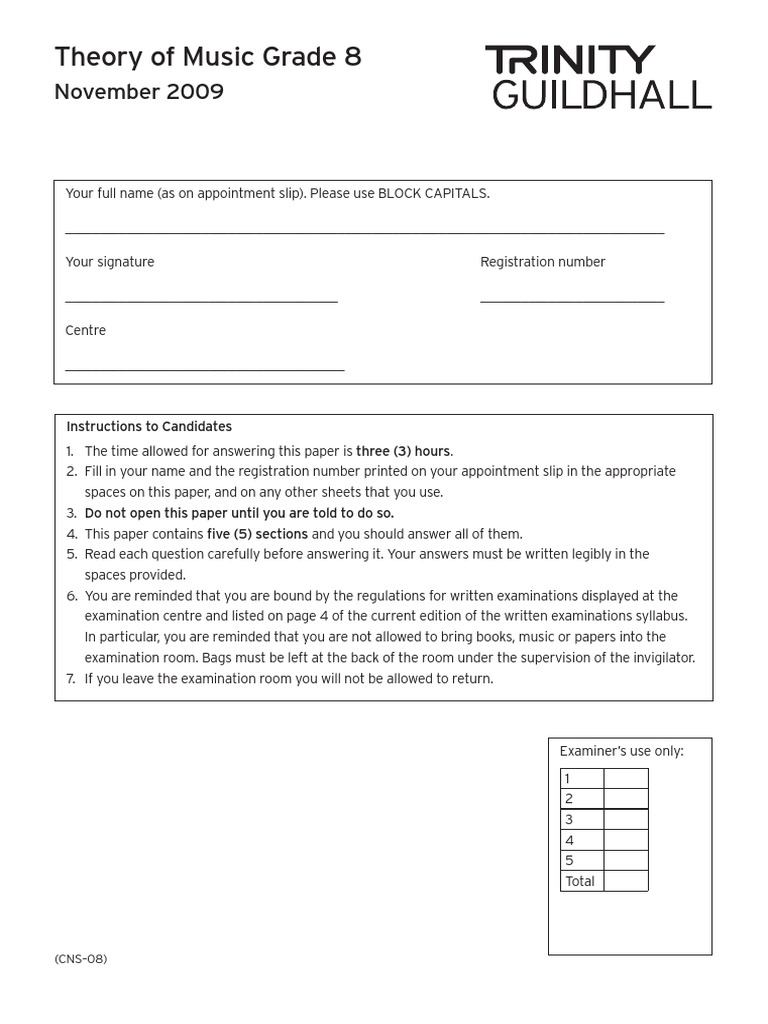 Music Theory Grade 8 Past Paper 2 Trinity 2009 PDF | PDF | Musical ...