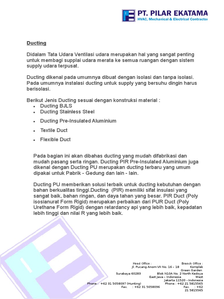 Ducting PU: Jenis dan Instalasi | PDF