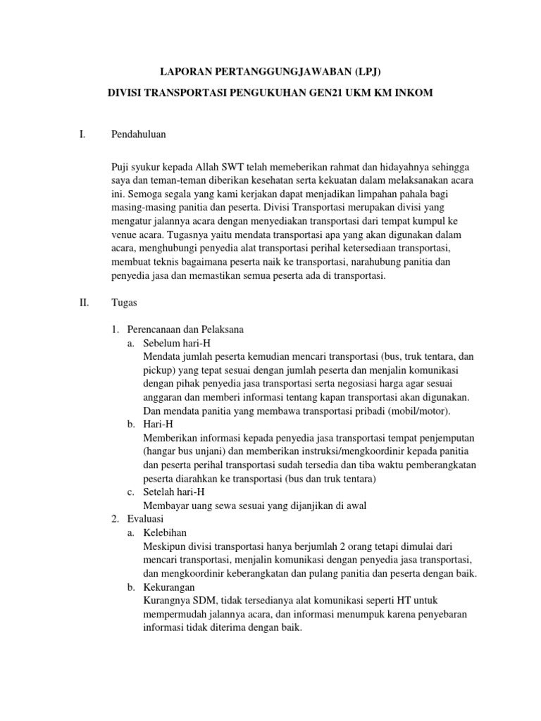 Contoh LPJ Transportasi | PDF