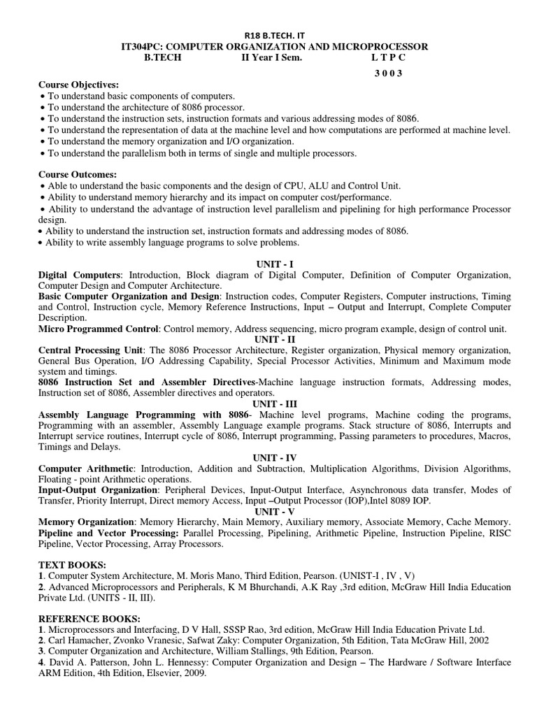 Coa, Com, Co Lam Syllabus | PDF | Central Processing Unit | Input/Output