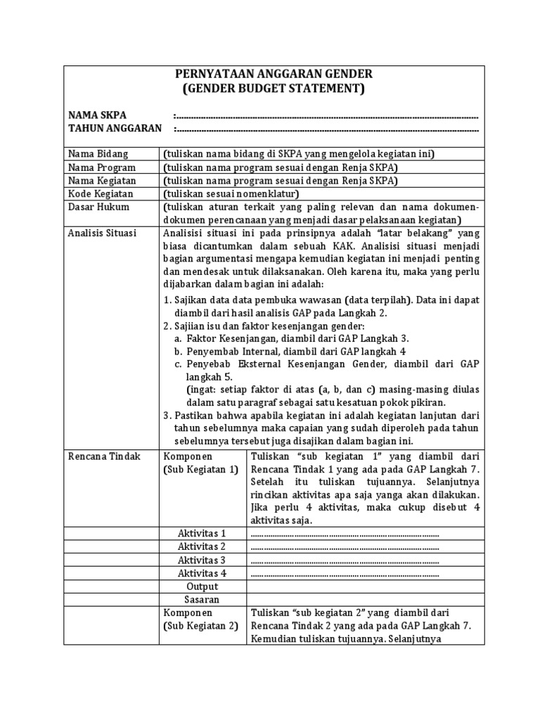 Format Gender Budget Statement | PDF