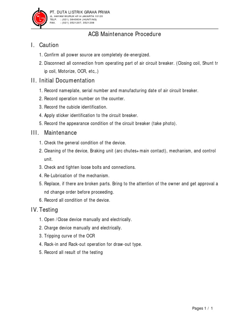 ACB Maintenance Procedure | PDF