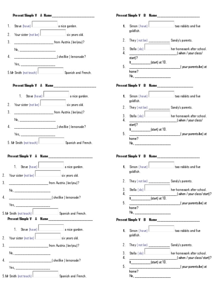 Present Simple Peti Razred | PDF