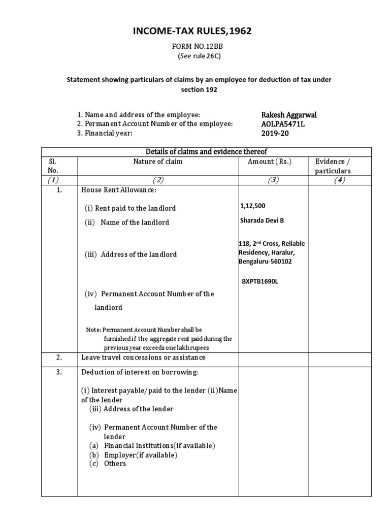 Form 12BB | Download Free PDF | Personal Finance | Taxation