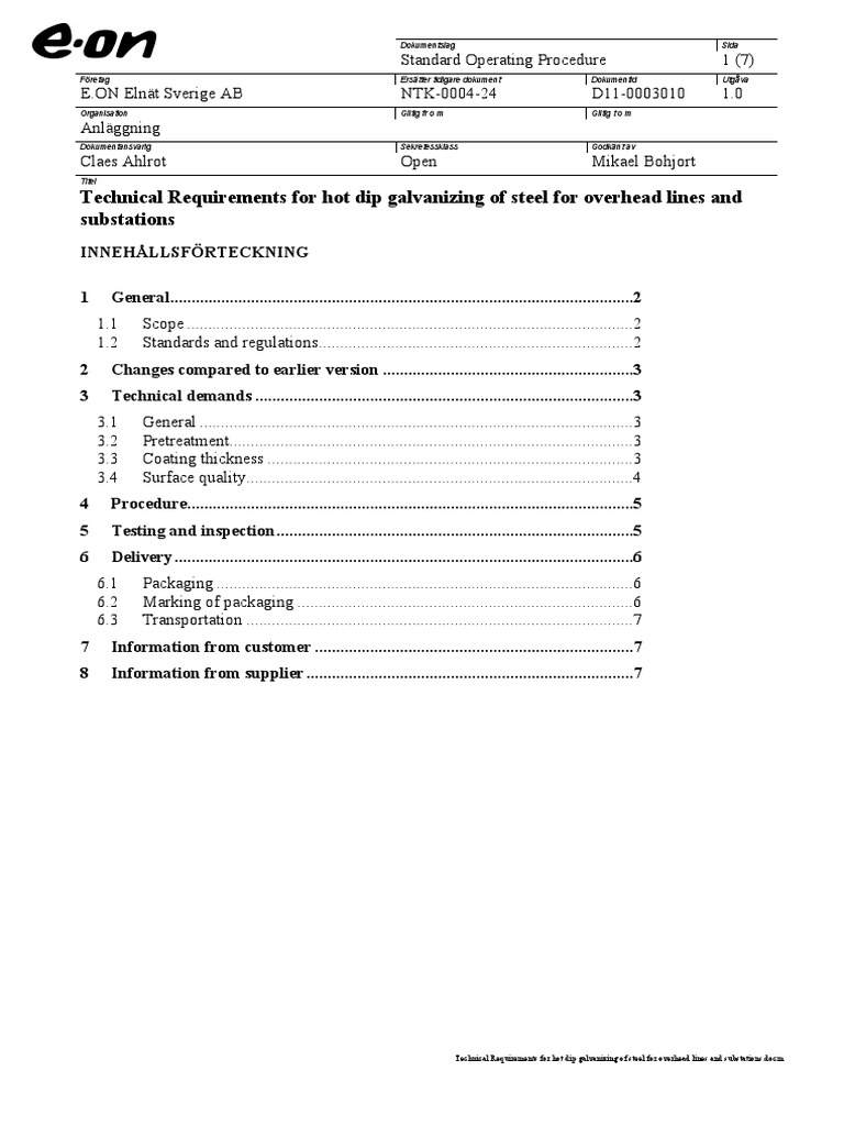 Swe TB d11 0003010 Hot Dip Galvanizing Steel | PDF | Galvanization | Screw