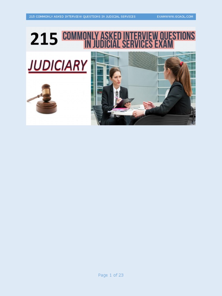 215 Commonly Asked Interview Questions in Judicial Services Exam PDF | PDF