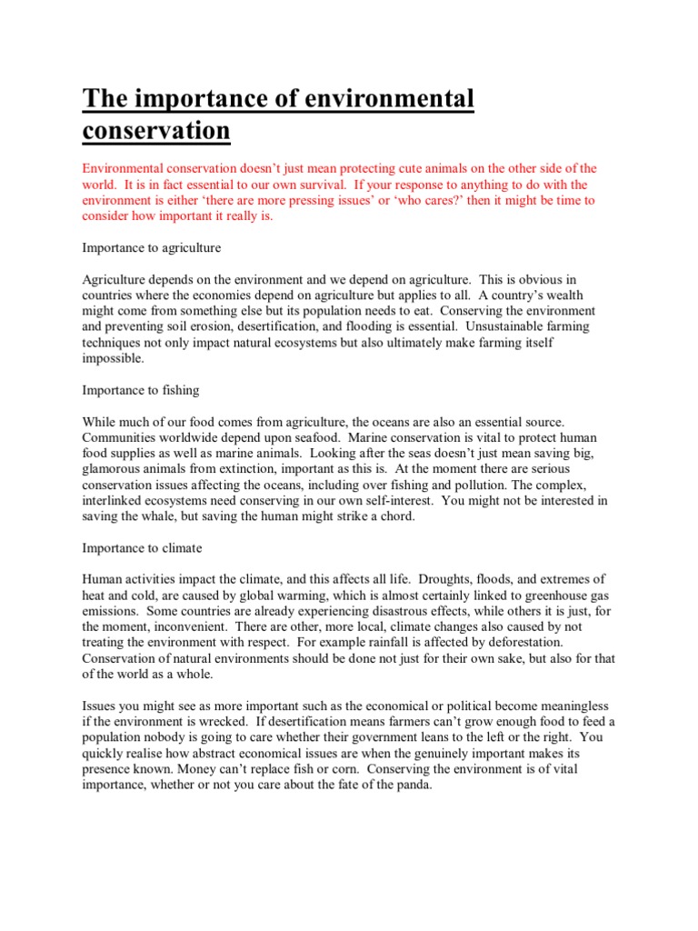 The Importance of Environmental Conservation | PDF | Natural ...