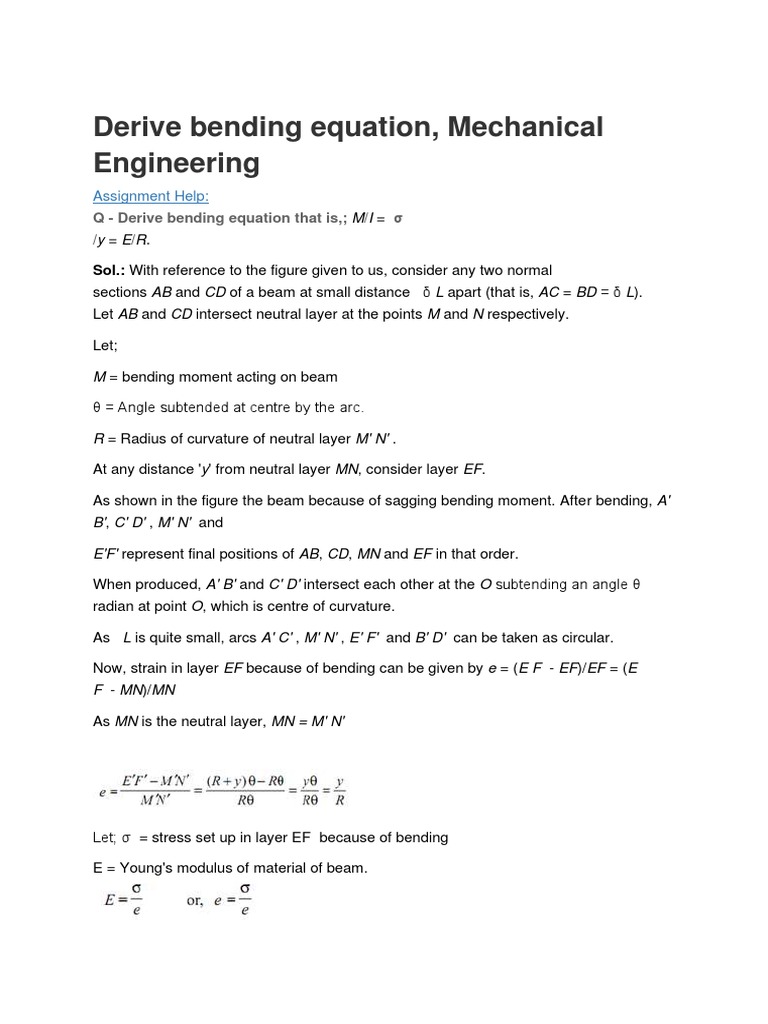 Deriving the Fundamental Bending Equation: M/I = σ/y = E/R | PDF