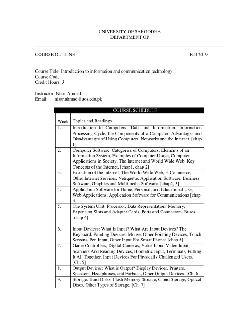 Course Outline ICT | PDF | Input/Output | Computer Network
