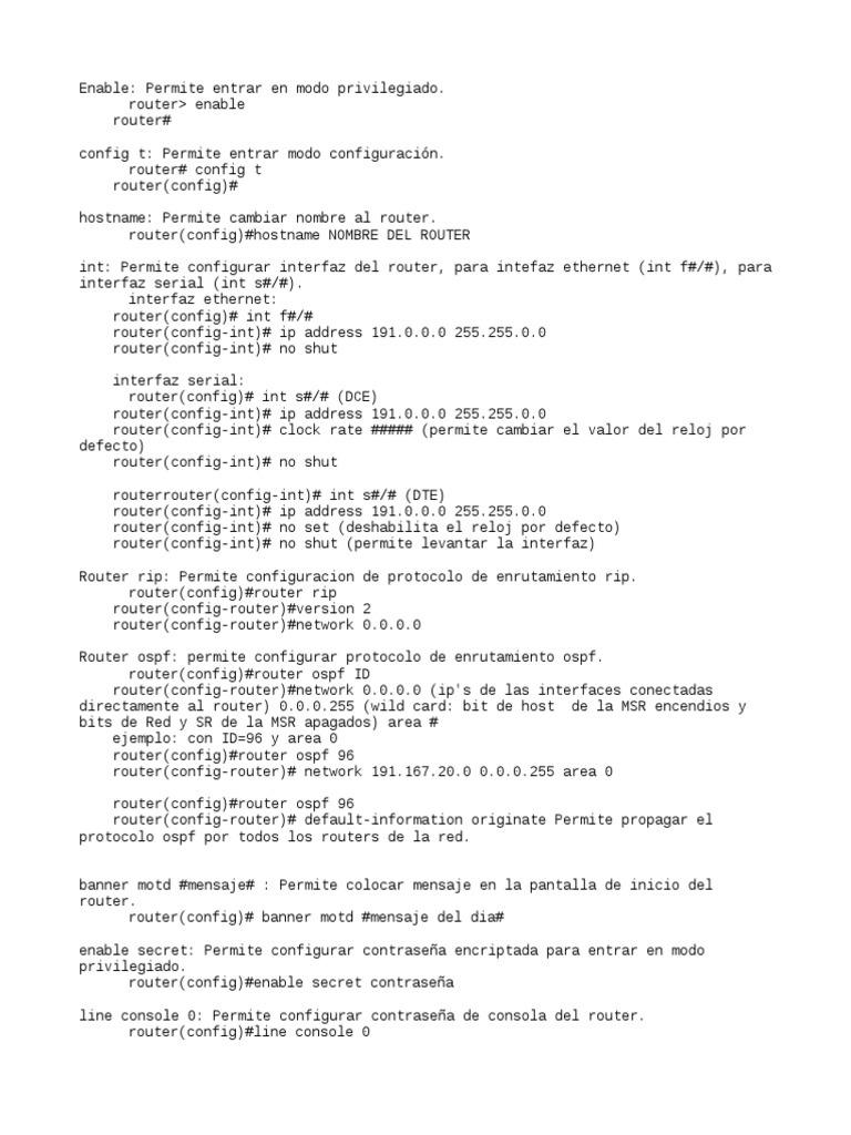 Guia de Comandos Cisco | PDF | Enrutador (Computación) | Estándares de red