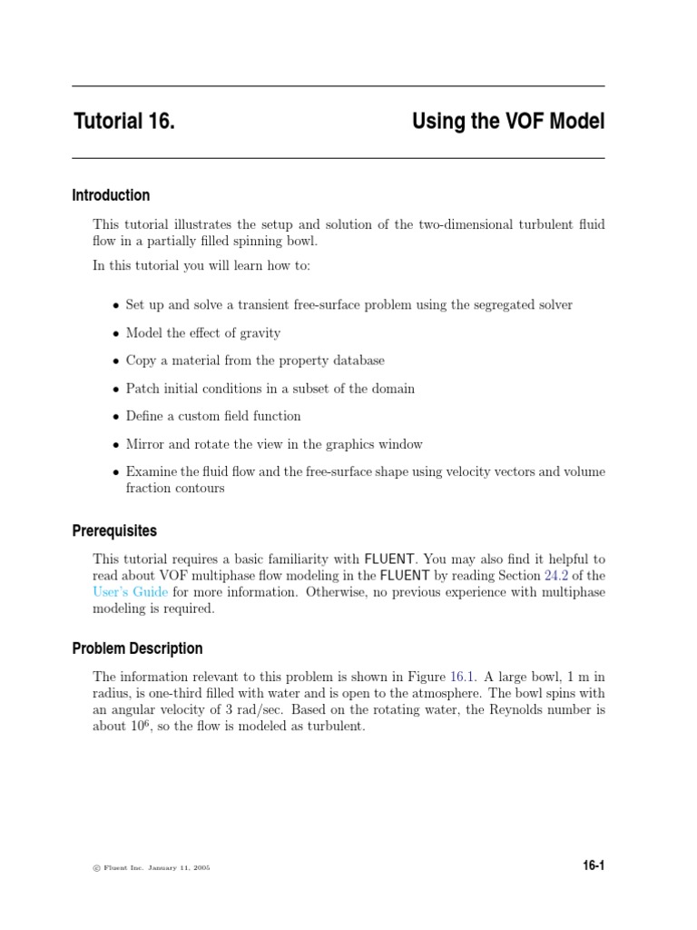 VOF Model Setup in FLUENT Tutorial | PDF | Fluid Dynamics | Turbulence
