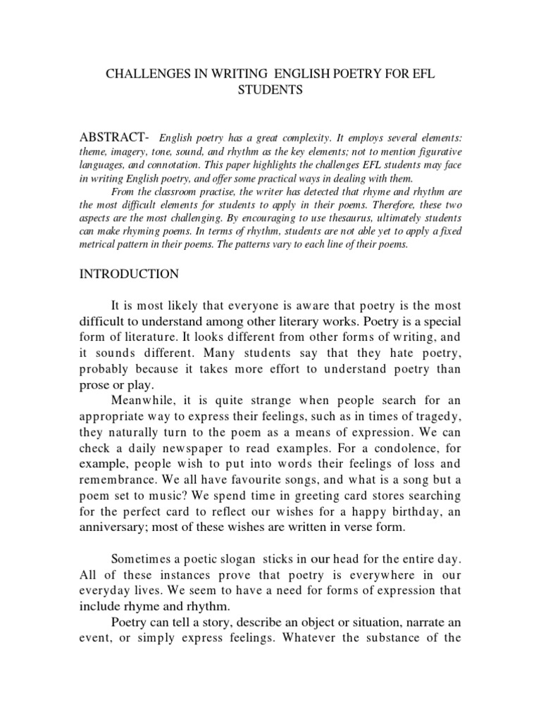 Challenges in Writing English Poetry For EFL Students | PDF | Metre ...