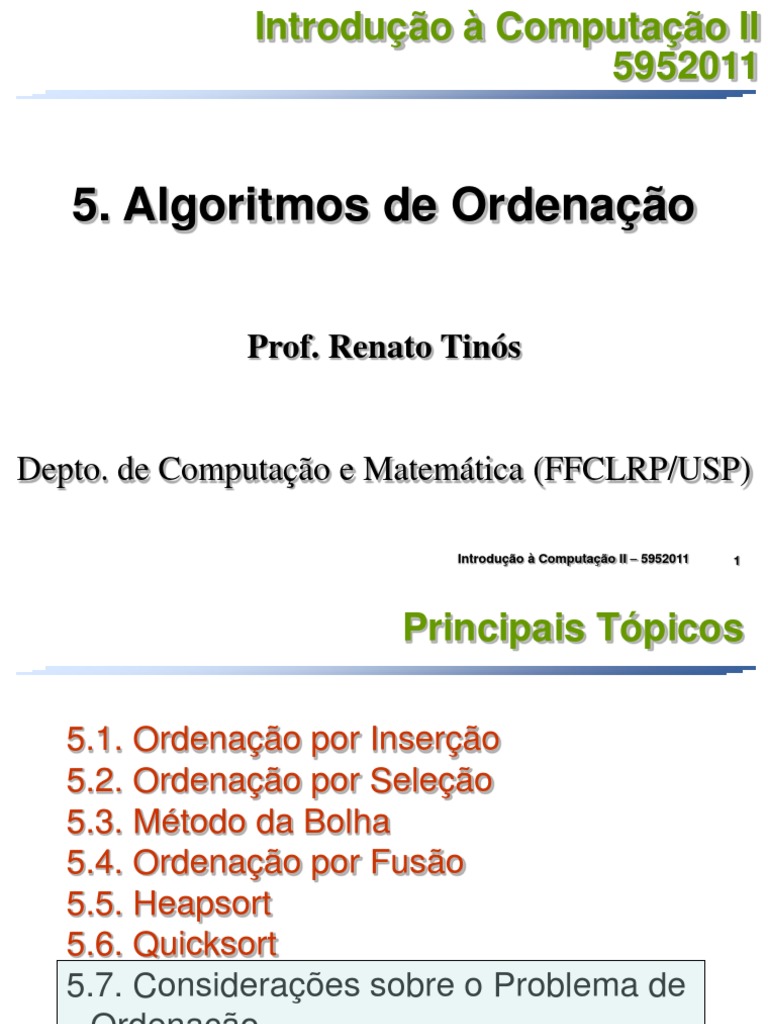 Algoritmos de Ordenação | PDF | Matemática discreta | Matemática aplicada