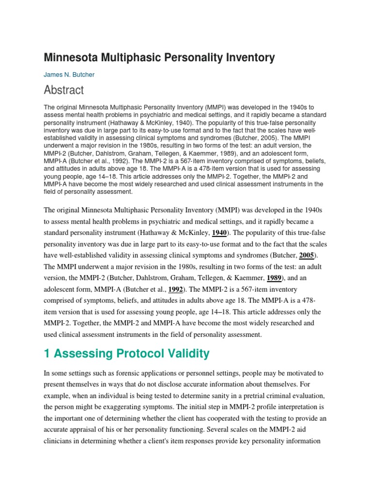 Minnesota Multiphasic Personality Inventory | PDF | Psychotherapy ...